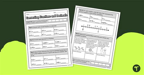 Converting Fractions To Decimals Worksheet Tenths Convert Between
