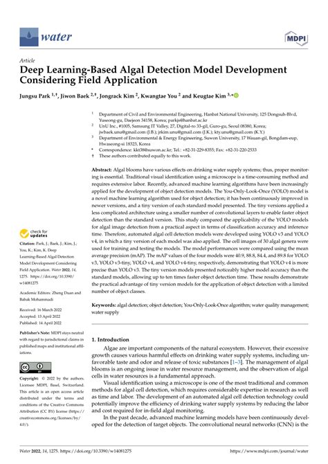 Pdf Deep Learning Based Algal Detection Model Development Considering Field Application