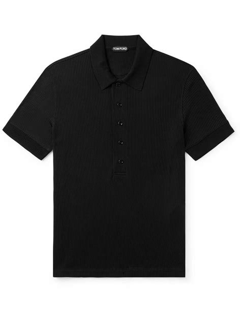 Tom Ford Slim Fit Ribbed Knit Polo Shirt Black Tom Ford