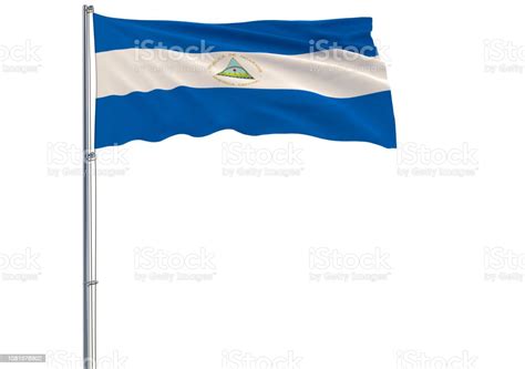 흰색 배경 3d 렌더링에 바람에 나 부 끼고 깃대에 니카라과의 국기를 격리 3차원 형태에 대한 스톡 사진 및 기타 이미지 3차원 형태 공휴일 국가 관광명소 Istock