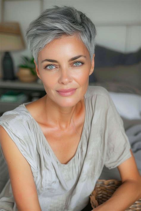 25 Gray Pixie Hairstyles For The Modern Chic Woman Short Hair Styles Pixie Super Short Hair