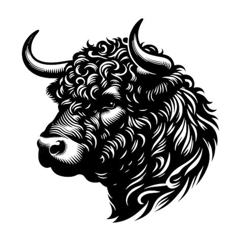 을 가진 황소 의 검은색 과 색 그림 프리미엄 벡터
