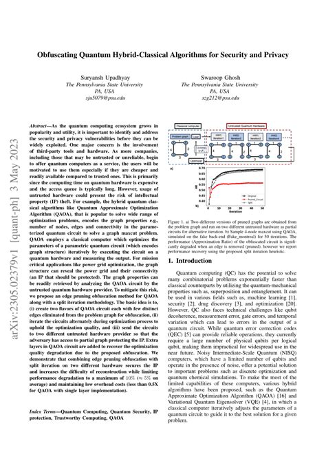 Pdf Obfuscating Quantum Hybrid Classical Algorithms For Security And Privacy