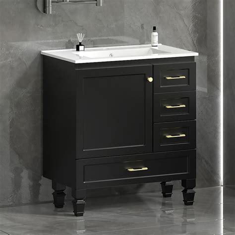 Huluwat 30 Inch Black Bathroom Vanity Abundant Storage Cabinet 1 Soft