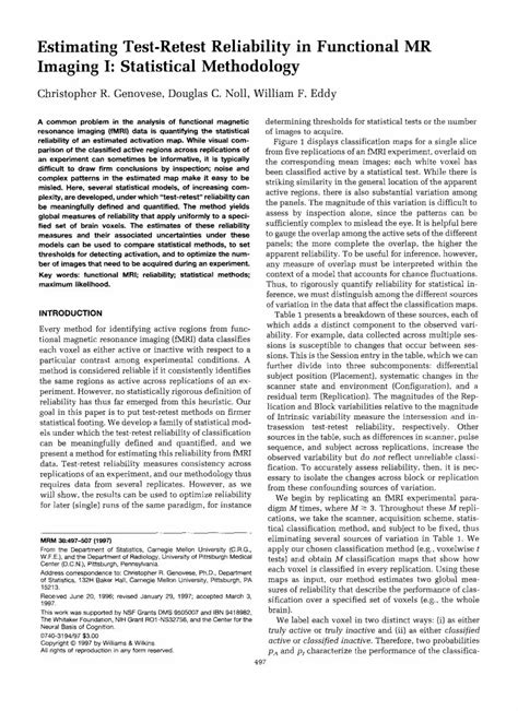 Pdf Estimating Test Retest Reliability In Functional Mr Imaging I Statistical Methodology