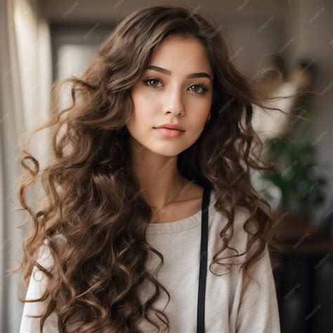 Premium Photo Girl With Long Wavy Brown Hair Whith A Pony Tail And