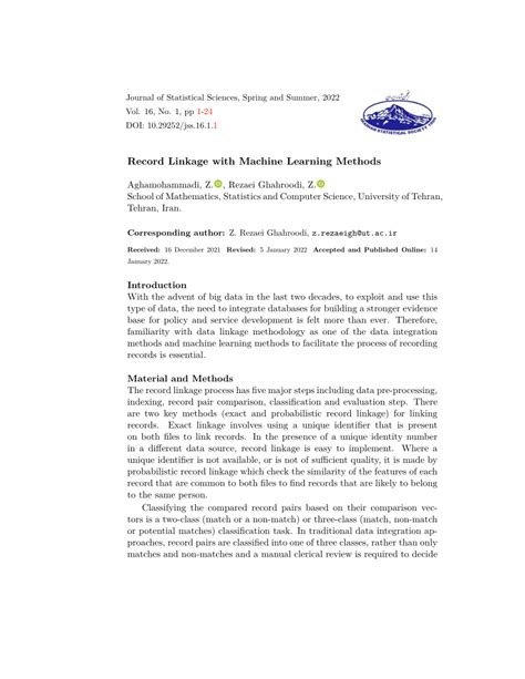 Pdf Record Linkage With Machine Learning Methods