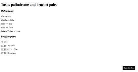 Tasks Palindrome And Bracket Pairs Codesandbox