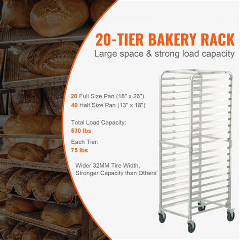 Vevor Bun Pan Rack 20 Tier Commercial Bakery Racks With Brake Wheels Aluminum Racking Trolley