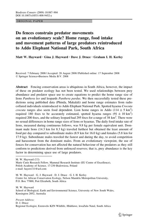 Pdf Do Fences Constrain Predator Movements On An Evolutionary Scale