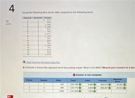 solved using the following time series data respond to the