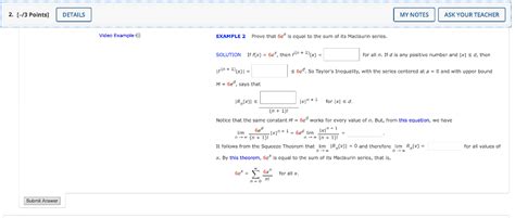 Solved EXAMPLE Prove That Ex Is Equal To The Sum Of Its Chegg Com