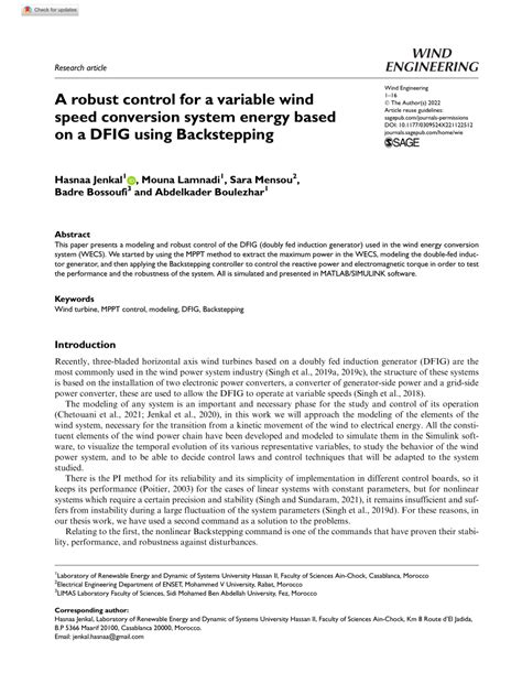 Pdf A Robust Control For A Variable Wind Speed Conversion System
