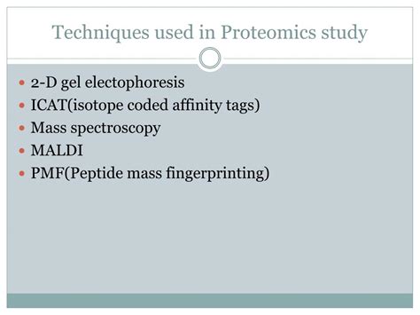 PPT PROTEOMICS Tools Techniques Application PowerPoint Presentation ID