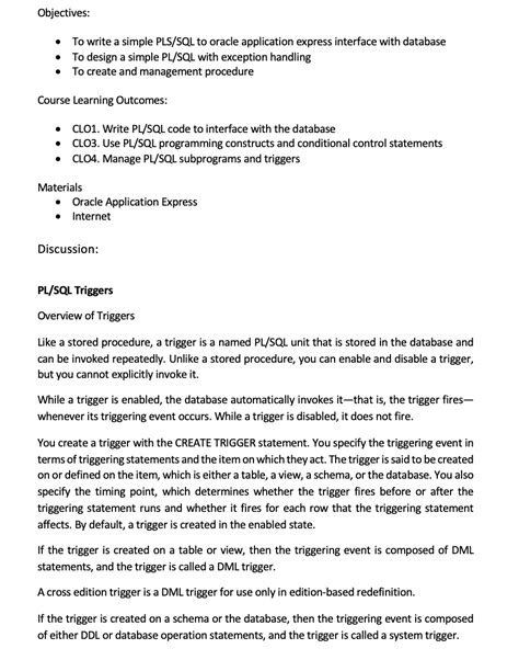 Objectives To Write A Simple Plssql To Oracle
