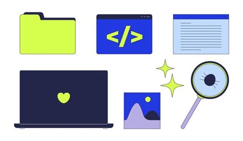 premium vector programming desktop icons 2d cartoon objects set