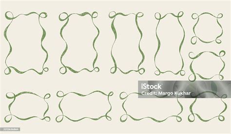 손으로 그린 요염한 가리 리본 프레임 세트 분필 물결 모양의 연필 질감 낙서 곱슬 테두리 컬렉션 다양한 크기 청첩장 인사말 카드 엽서 디자인 빈티지 벡터 일러스트 레이 션