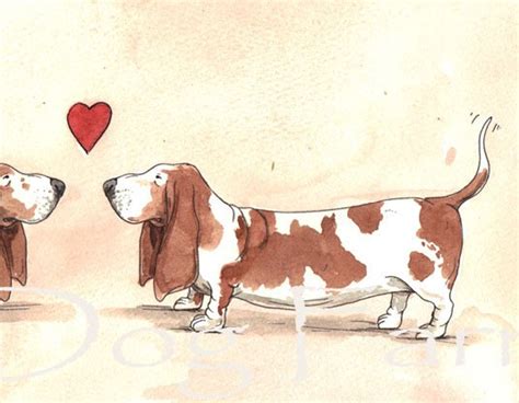 Basset Hound Love Original Watercolor Painted Print Etsy