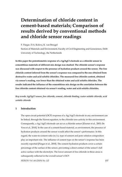 Pdf Determination Of Chloride Content In Cement Based Materials Comparison Of Results Derived