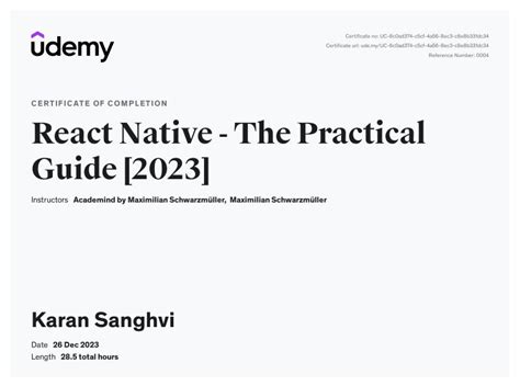 completed react native course on udemy karan sanghvi posted on the