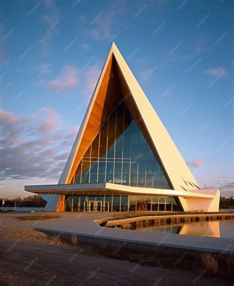 Premium Ai Image A Building With A Triangular Shape And A Water Feature