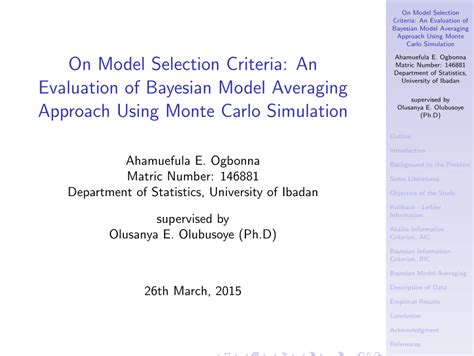 Pdf On Model Selection Criteria An Evaluation Of Bayesian Model Averaging Approach Using Monte