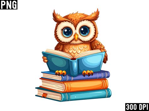 Cute Owl Reading Books Clipart Graphic By Art King · Creative Fabrica