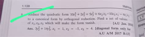 Reduce The Quadratic Form X X X X X X X