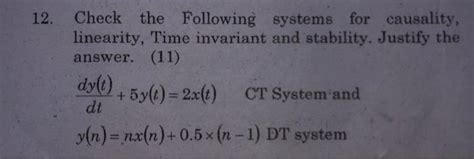 solved 12 check the following systems for causality