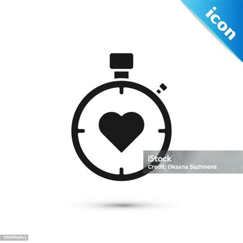 흰색 배경에 격리 된 중앙 스톱워치 아이콘의 검은 심장 발렌타인 벡터 일러스트레이션 개념에 대한 스톡 벡터 아트 및 기타 이미지