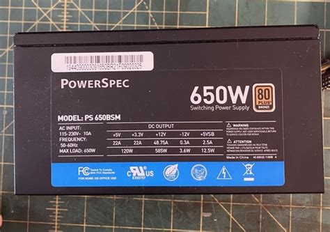 Powerspec 650w Semi Modular Switching Power Supply 80 Plus Bronze Used Ebay