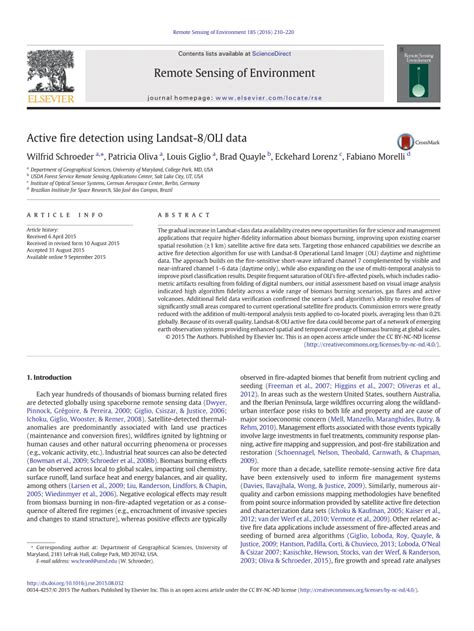 Pdf Active Fire Detection Using Landsat 8 Oli Data