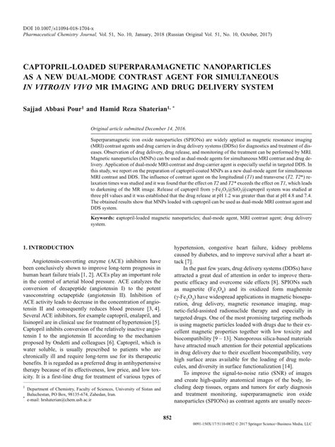 Pdf Captopril Loaded Superparamagnetic Nanoparticles As A New Dual
