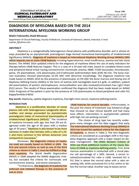 9 diagnosis of myeloma based on the 2014 international myeloma working
