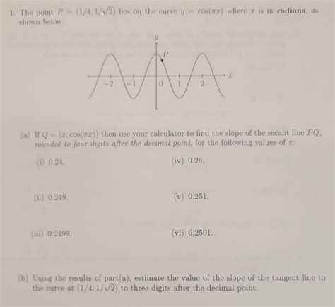 Solved 1 The Point P 1 4 1 2 Lies On The Curve Y Cos πx