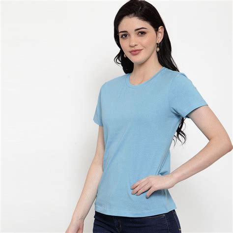Women Comfort Short Sleeve Sky Blue Plain T Shirt Deedspk