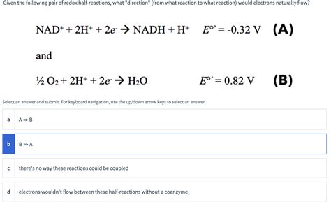 Solved Given The Following Pair Of Redox Half Reactions
