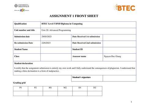 Advanced Programming 1651 Assignment 1 Assignments Object