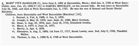 Mary Fitz Randolph Hinckley 1650 1738 Find A Grave Memorial