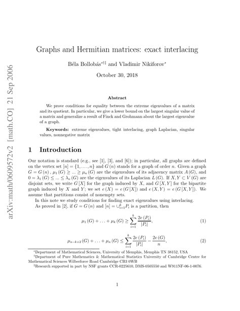 pdf graphs and hermitian matrices exact interlacing