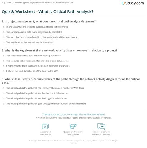 Quiz Worksheet What Is Critical Path Analysis Study Com