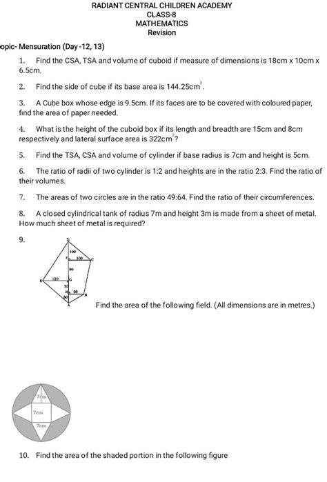 Copic Mensuration Day 12 13 1 Find The Csa Tsa And Volume Of Cuboid