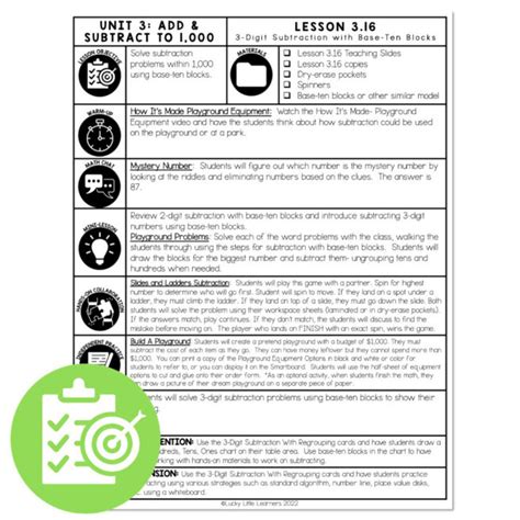 Lucky To Learn Math 3 Digit Subtraction With Base Ten Blocks Lesson 316 Lesson Plan