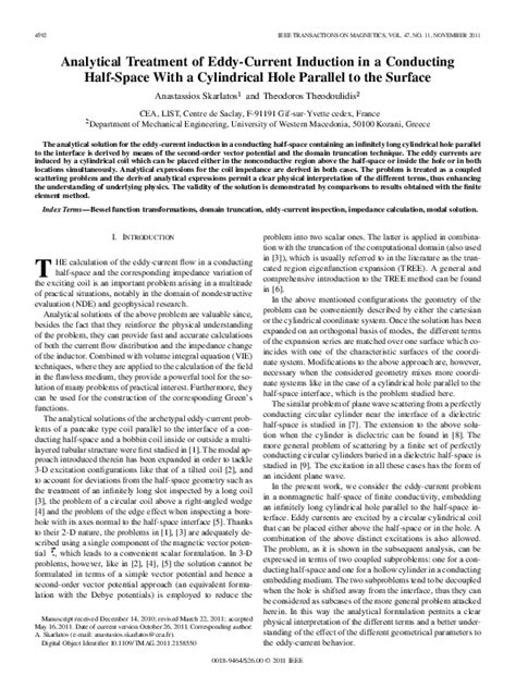 Pdf Calculation Of The Eddy Current Flow Around A Cylindrical Through Hole In A Finite