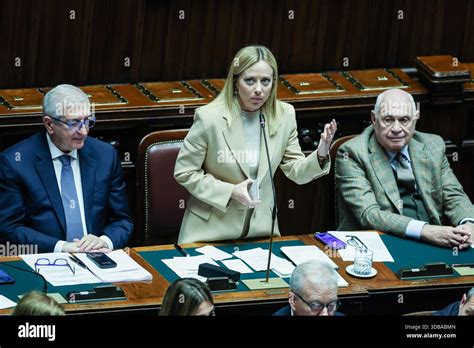 Prime Minister Of Italy Giorgia Meloni Delivers Her Speeches In Front