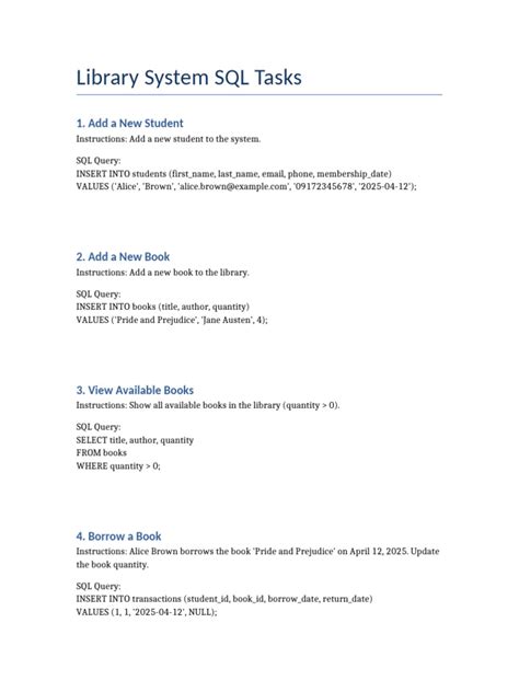 Library System Sql Tasks Simple Activity Pdf