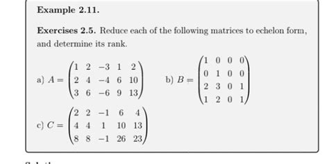 Reduce Each Of The Following Matrices To Echelon Form And Determine Its