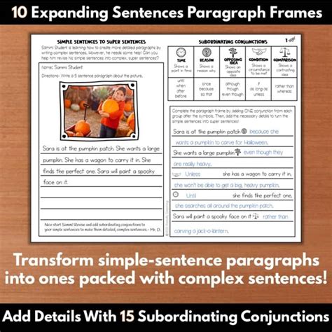 Complex Sentence Practice With Subordinating Conjunctions Fall Writing