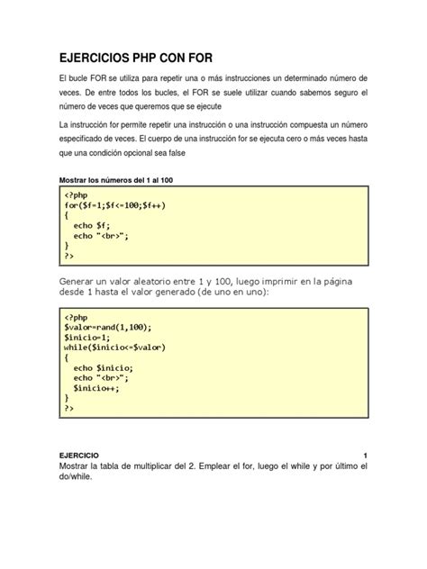 ejercicios php con for pdf