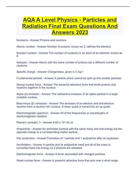 AQA A Level Physics - Particles and Radiation Final Exam Questions And Answers 2023 - AQA ...
